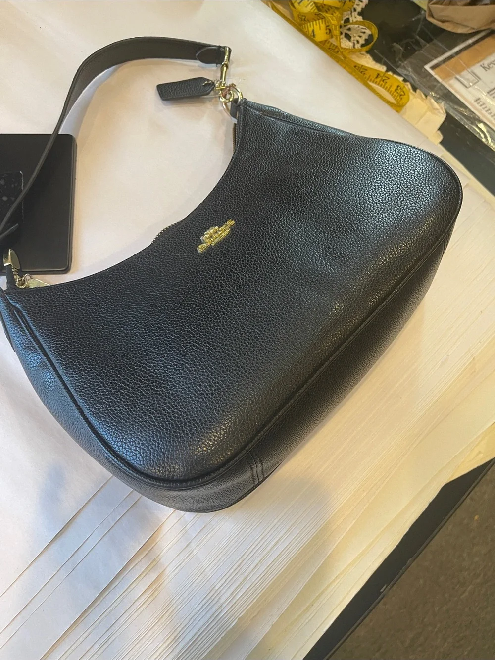 Coach | Bags | Coach Teri Black Pebbled Leather Hobo Shoulder Bag With ...
